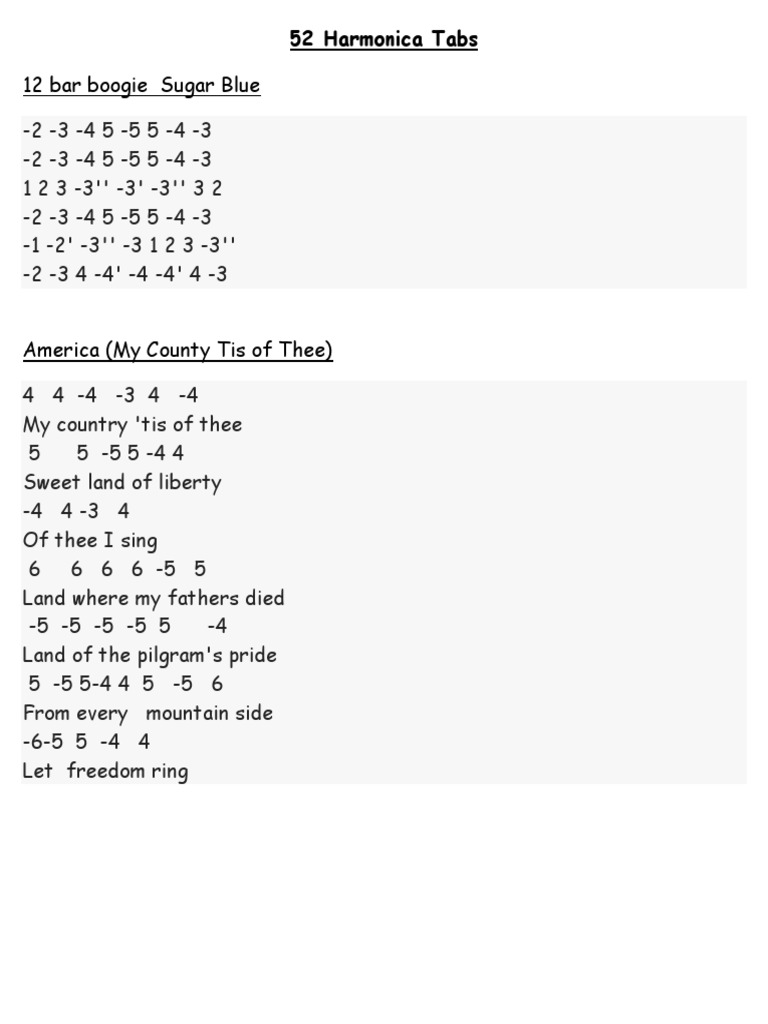 52 Harmonica Tabs | PDF