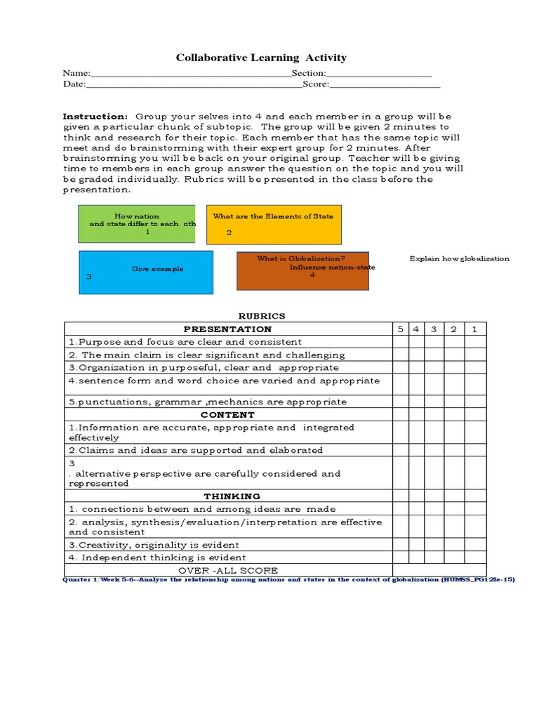 Collaborative Learning Activity: Instruction: Group Your Selves Into 4 ...