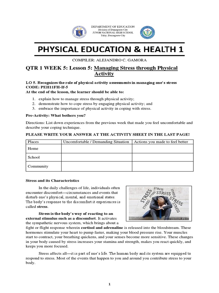 Q1 W5 PE 11 Managing Stress Through Physical | PDF | Stress (Biology ...