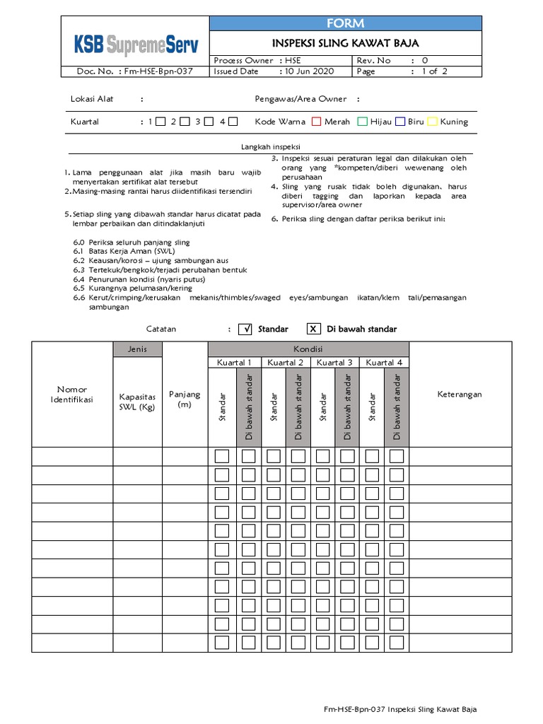 Fm-HSE-Bpn-037 Inspeksi Sling Kawat Baja | PDF