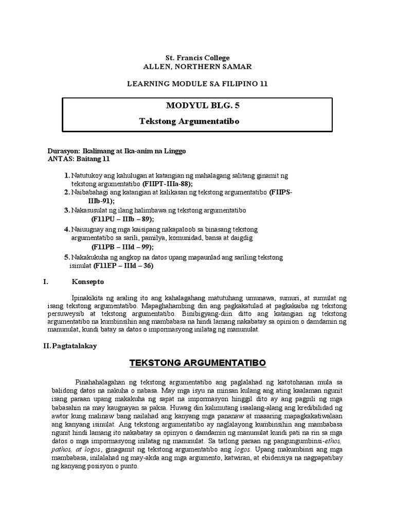 Filipino Module 5 (2 Weeks) | PDF