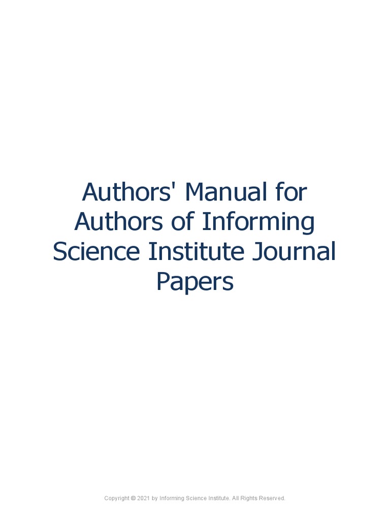 Authors' Manual For Authors of Informing Science Institute Journal ...