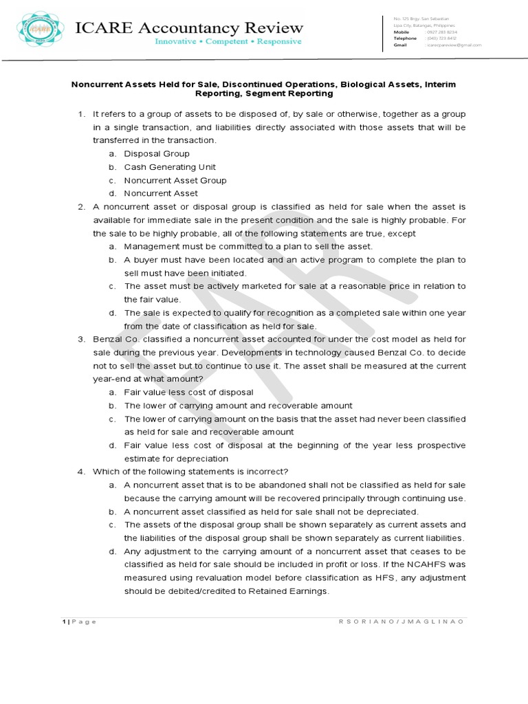 TOA.03-06 - NCAHFS, Discontinued Operations, Bio Assets, Interim and Segment Reporting | PDF ...
