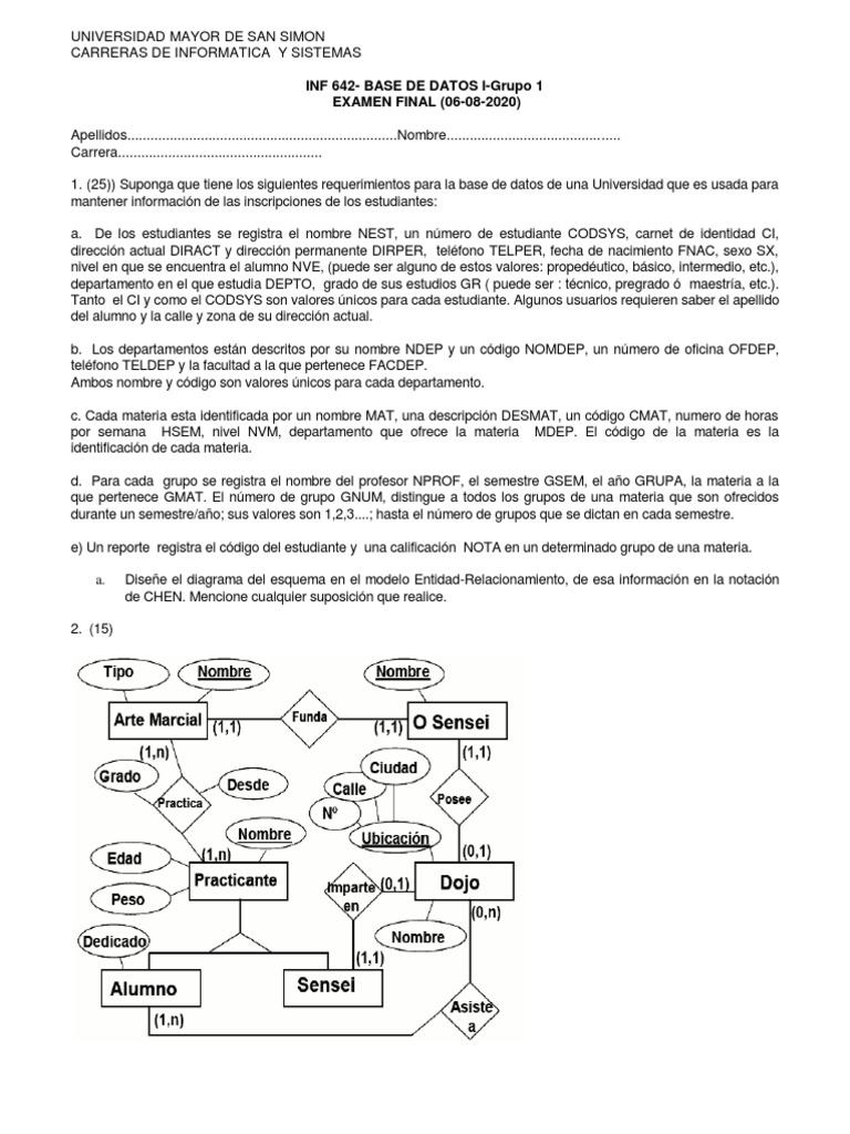 Examen Final Base de Datos 1 | PDF | Base de datos relacional | Informática