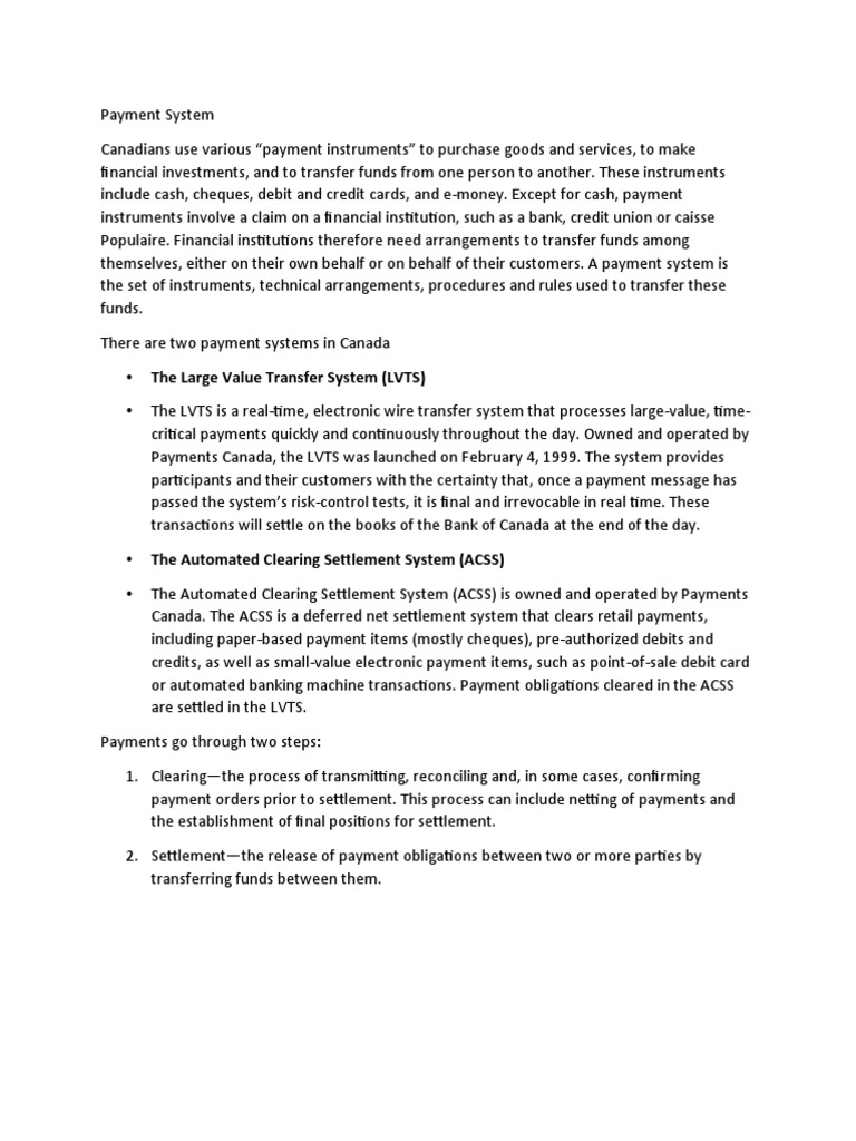 The Large Value Transfer System (LVTS) | PDF | Cryptocurrency | Payment ...