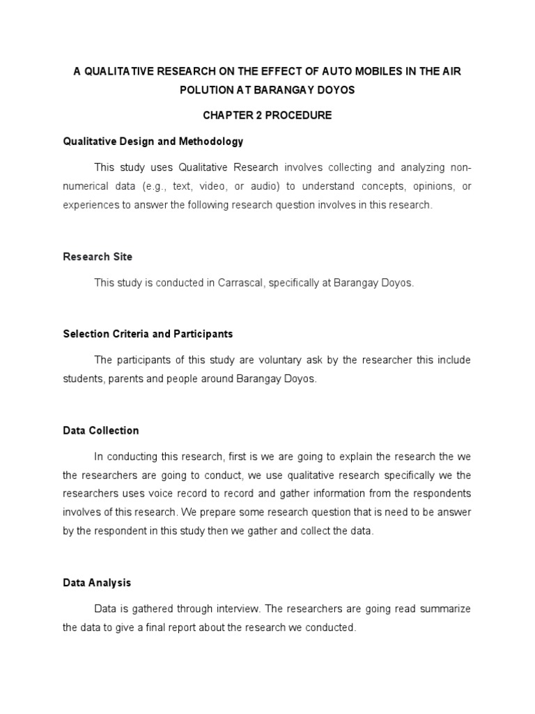 Air Pollution at Barangay Doyos | PDF | Qualitative Research | Data