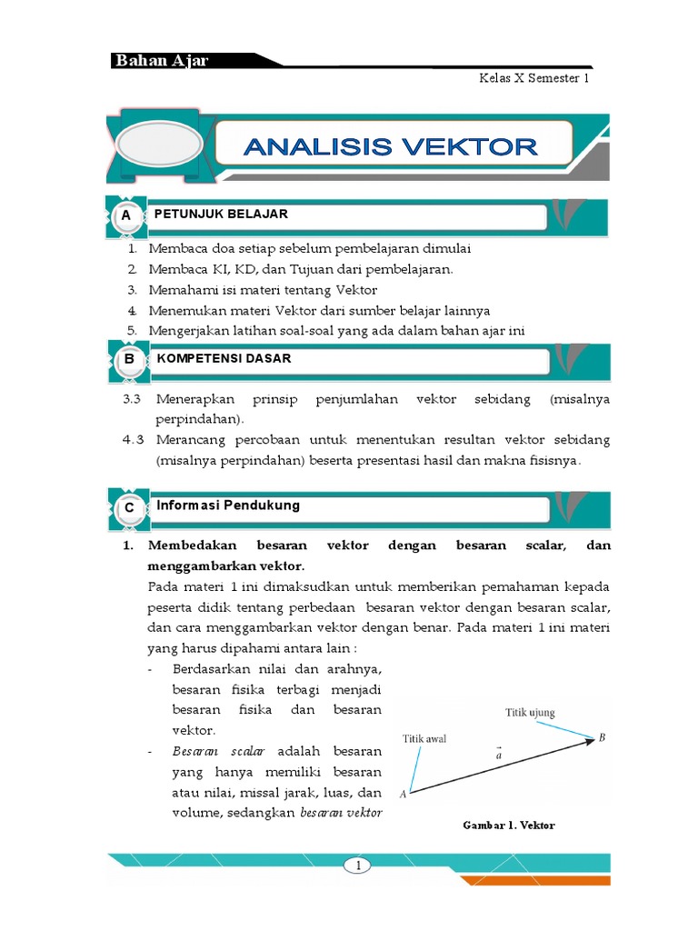 Bahan Ajar Vektor untuk Kelas X | PDF