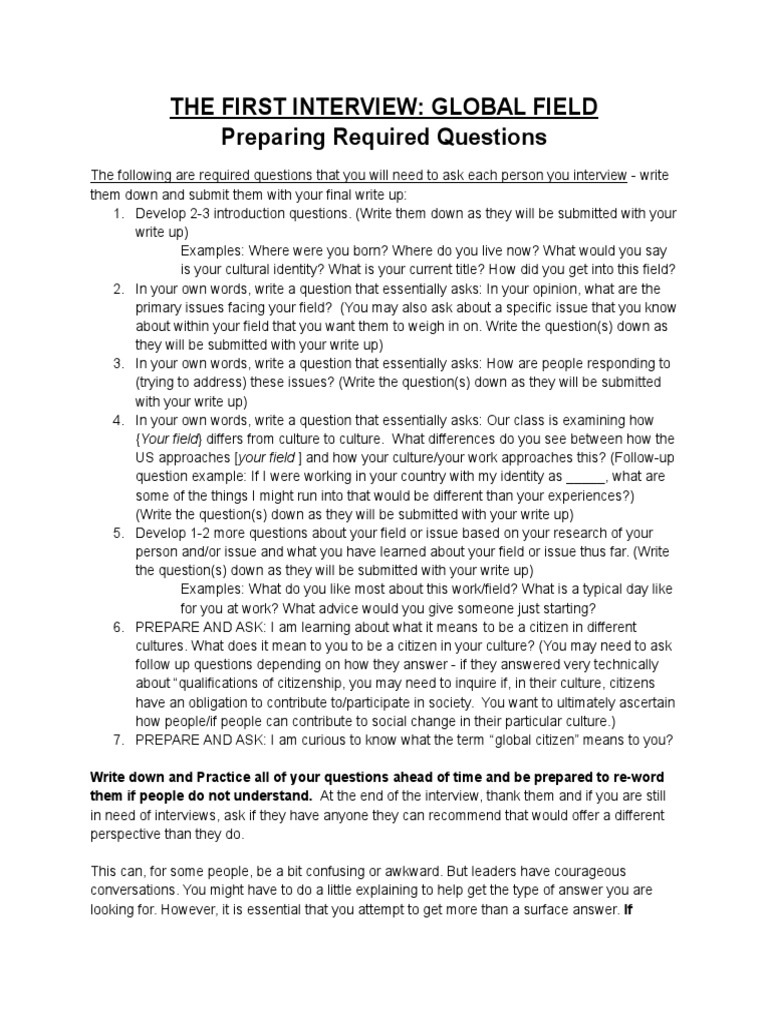 The First Interview: Global Field Preparing Required Questions | PDF ...