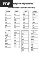 Kindergarten High Frequency Sight Words | PDF
