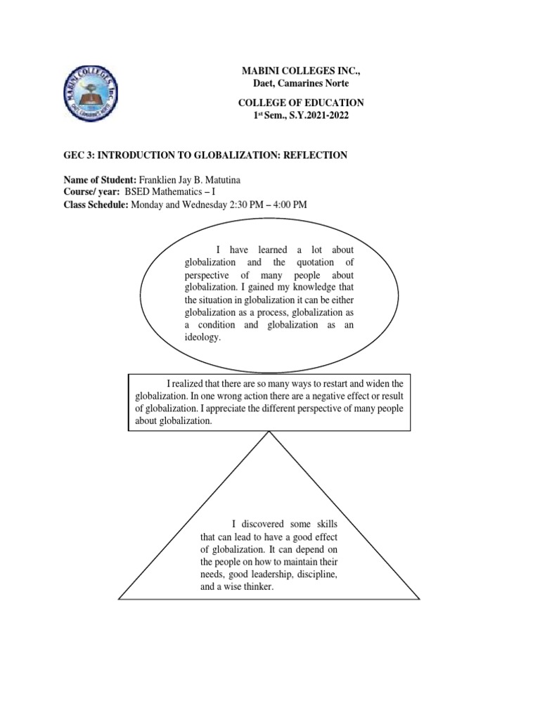 Franklien Jay Matutina - GEC 3 REFLECTION INTRODUCTION TO GLOBALIZATION ...
