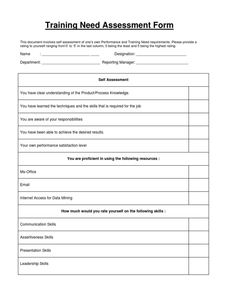 Training Need Assessment Form | PDF