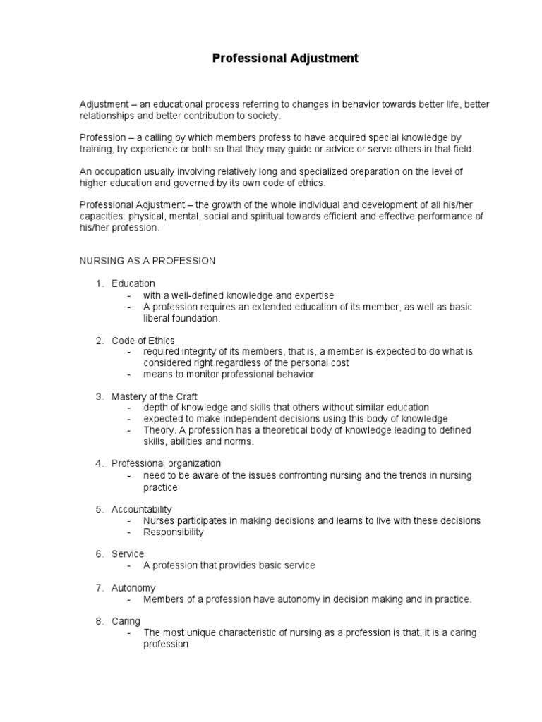 Professional Adjustment Final 2 | PDF | Nursing | Health Care