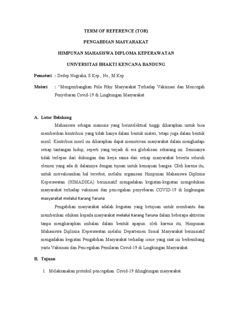 TERM OF REFERENCE (TOR) PENGABDIAN MASYARAKAT Revisi | PDF