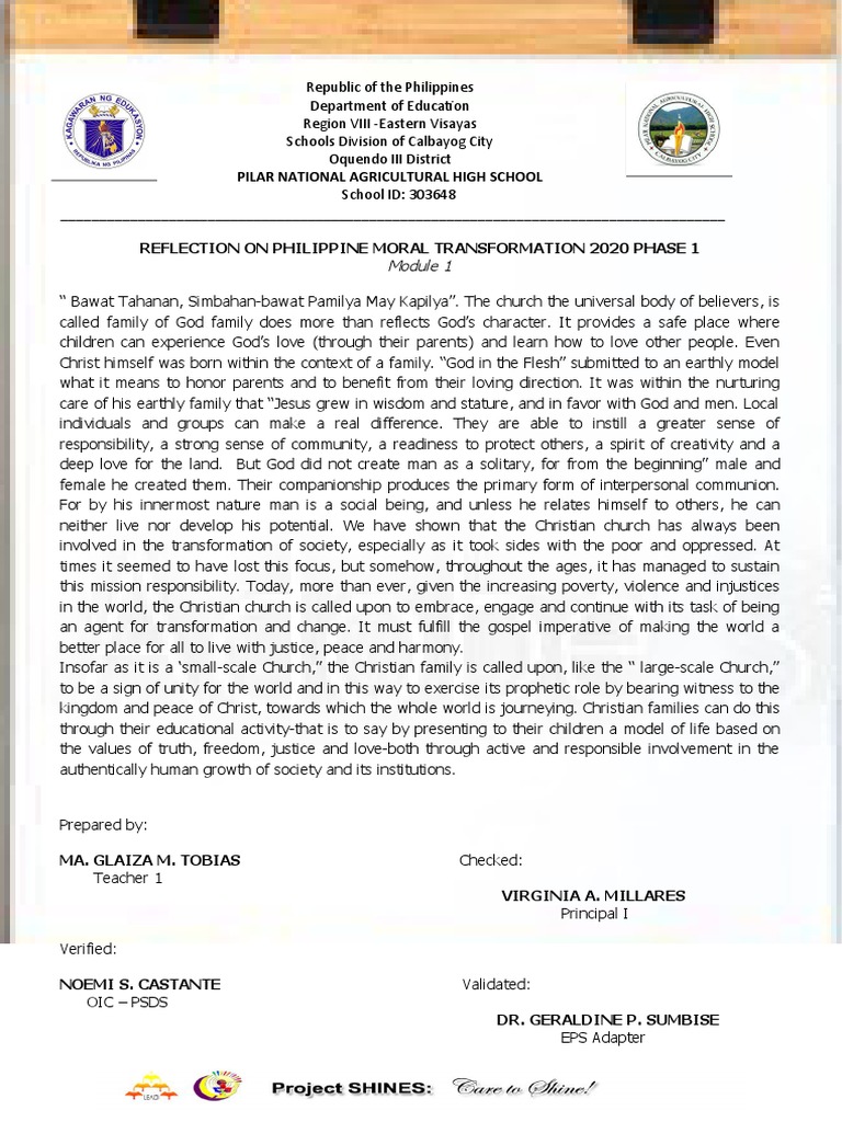 Reflection. Module 1 | PDF | Family | Love