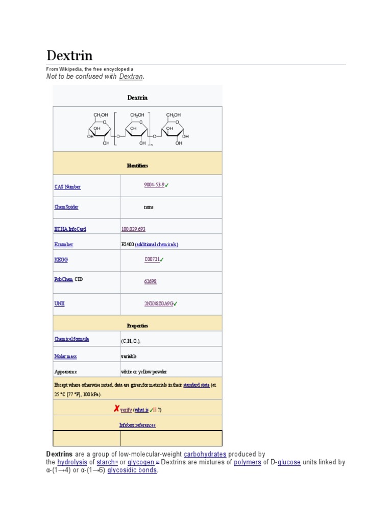 Dextrin: Not To Be Confused With Dextran | PDF | Chemistry | Starch