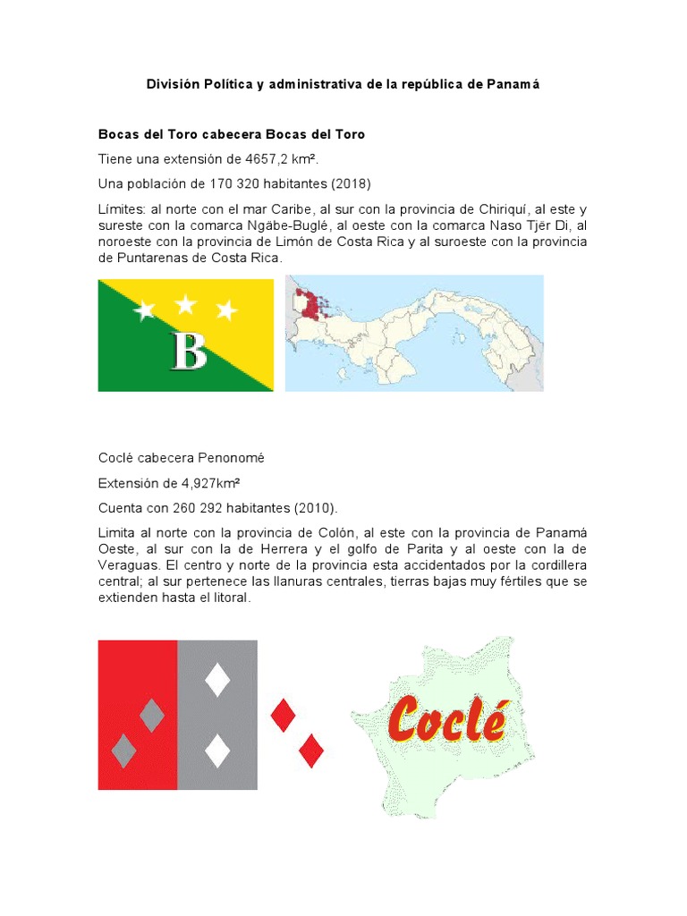 Provincias de Panamá: Extensión y Población | PDF | Viajes y turismo