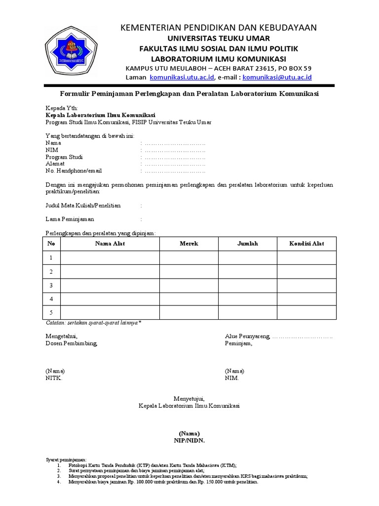 2.1. Formulir Peminjaman Alat Laboratorium | PDF