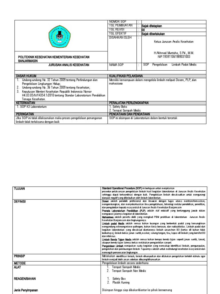 SOP Pengelolaan Limbah Padat Medis | PDF | Pengembangan Diri | Kesehatan Holistik