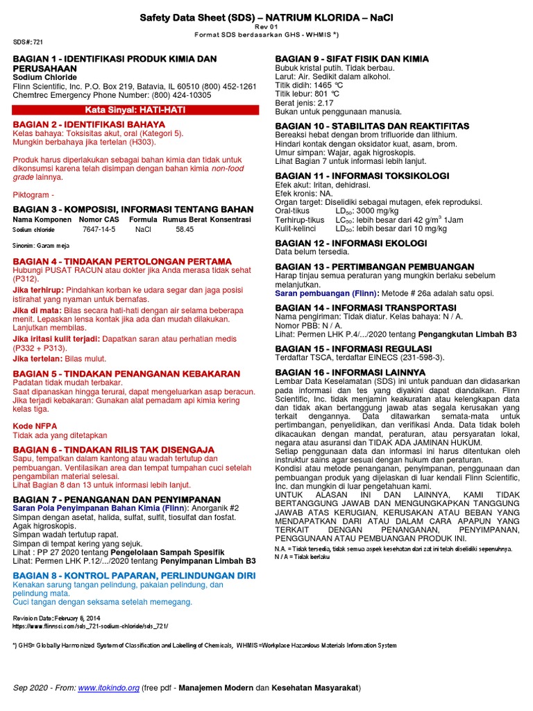 SDS - Natrium Klorida - NaCl r1 | PDF