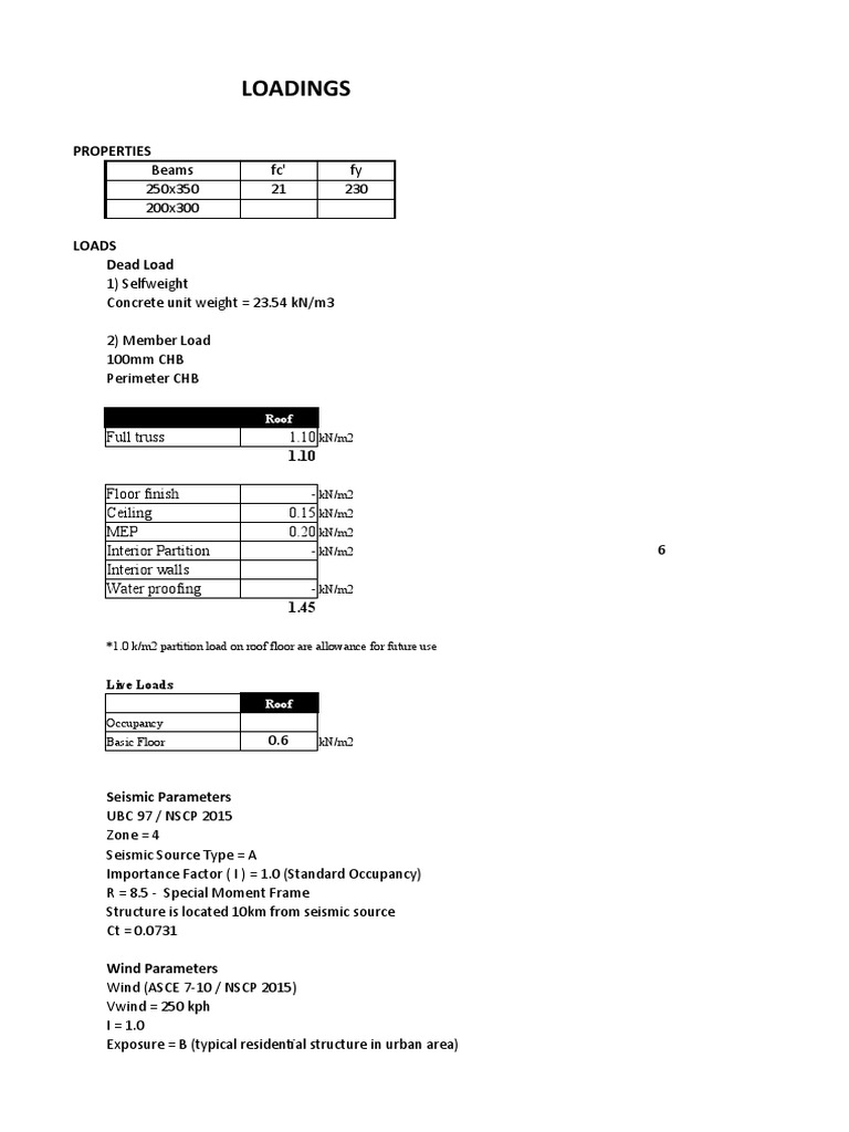 Loading For Structural Analysis - Manila | PDF | Roof | Beam (Structure)