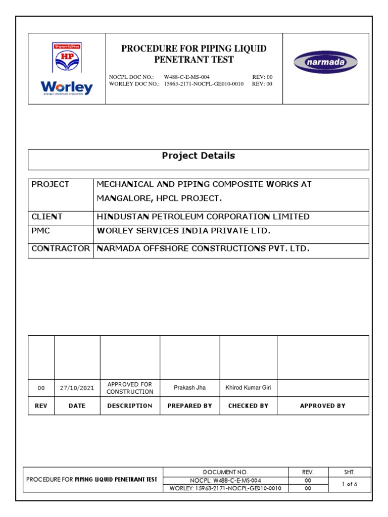 Procedure For Liquid Penetrant Test | PDF | Nondestructive Testing ...