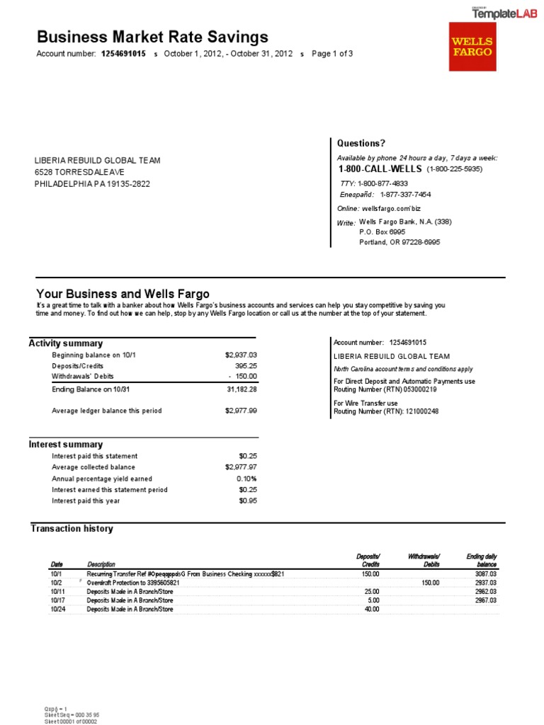 Wells Fargo Bank Statement | PDF
