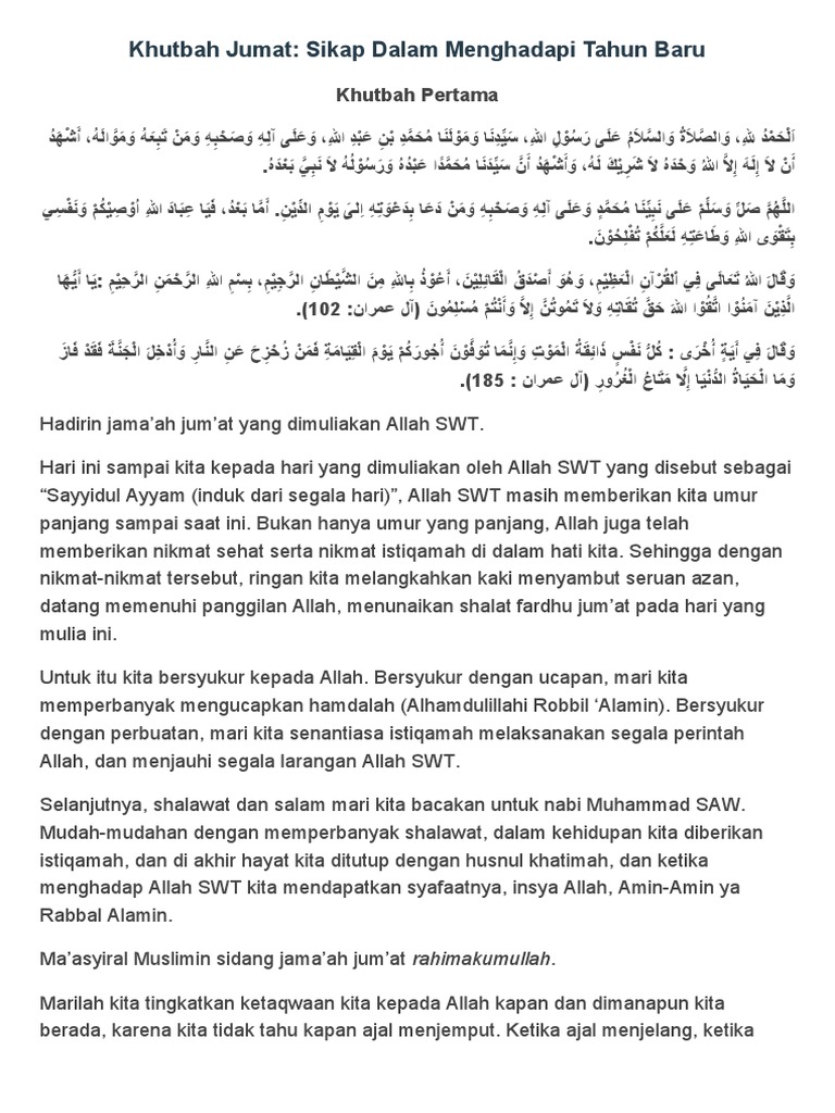 Khutbah Jumat Tahun Baru Hijriyah | PDF