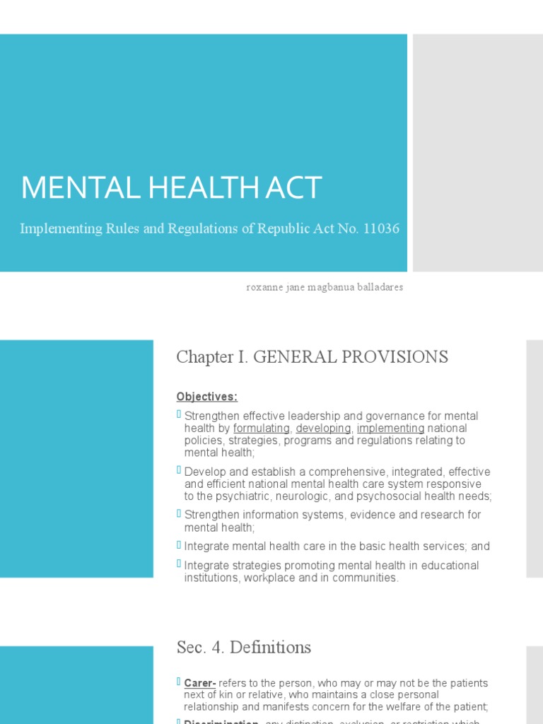 Mental Health Act: Implementing Rules and Regulations of Republic Act ...