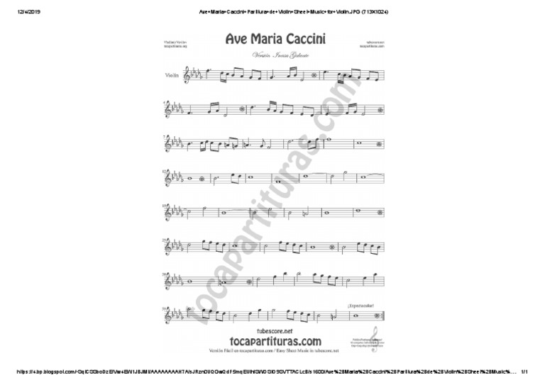 Ave Maria Caccini Partitura de Violin Sheet Music For Violin | PDF