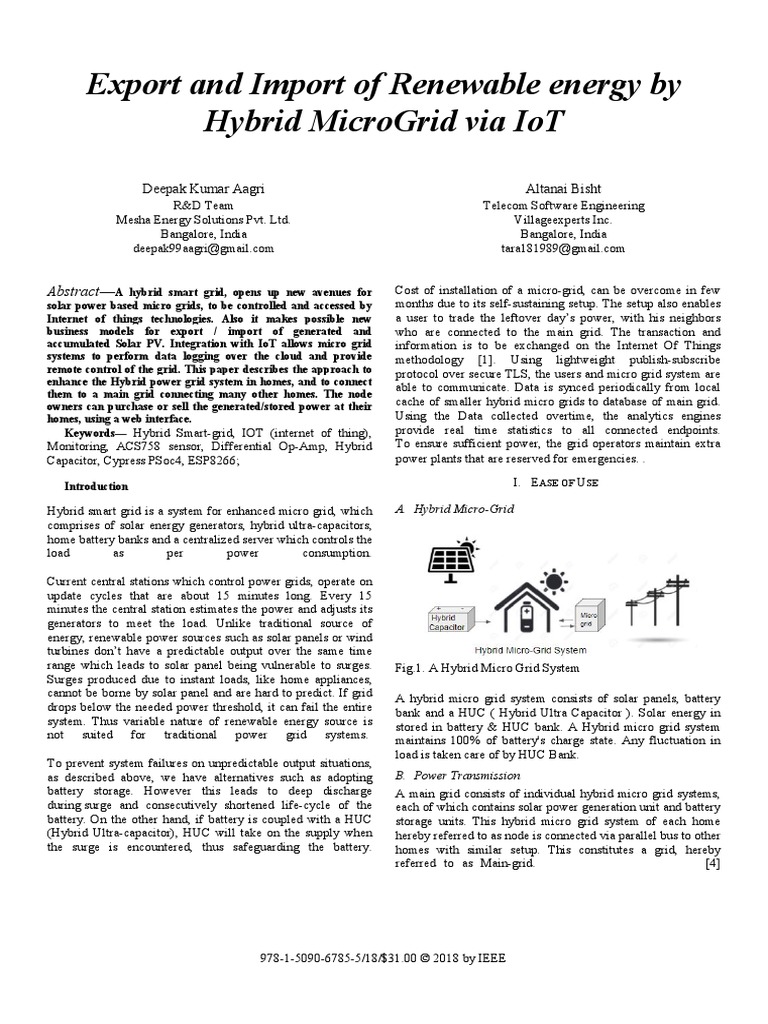 Export and Import of Renewable Energy by Hybrid Microgrid Via Iot | PDF | Distributed Generation ...