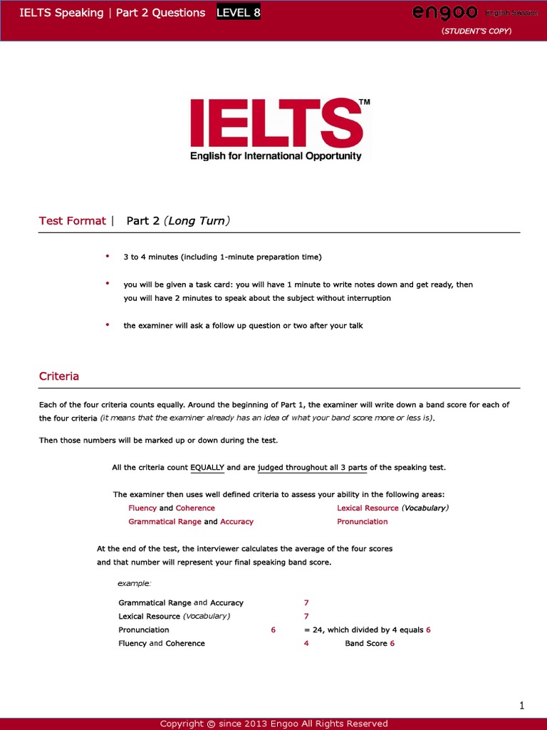 Part 2 (Long Turn: Test Format | PDF | Question | Test (Assessment)