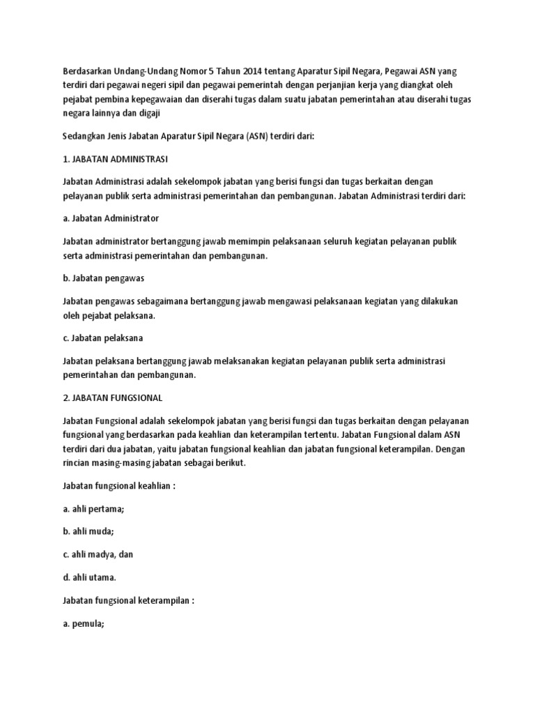 Jenis Jenis Jabatan ASN | PDF