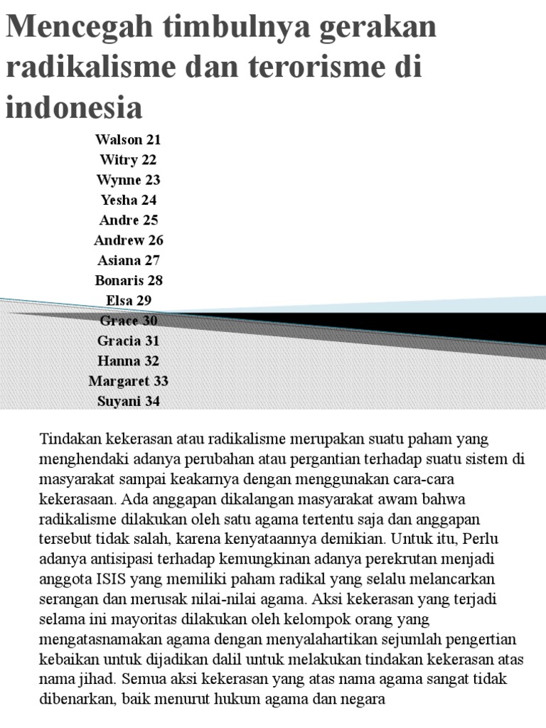 Mencegah Timbulnya Gerakan Radikalisme Dan Terorisme Di Indonesia | PDF