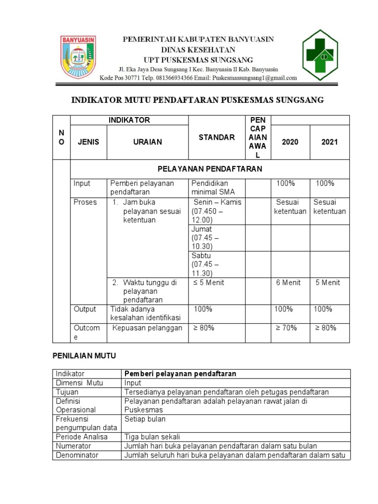 Indikator Mutu Pendaftaran Puskesmas | PDF