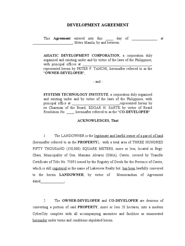 Development Agreement | Download Free PDF | Legal Concepts | Private Law