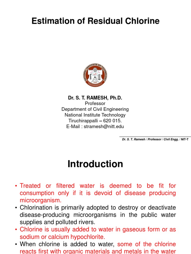 Iodometric Titration for Residual Chlorine | PDF | Chemistry | Titration