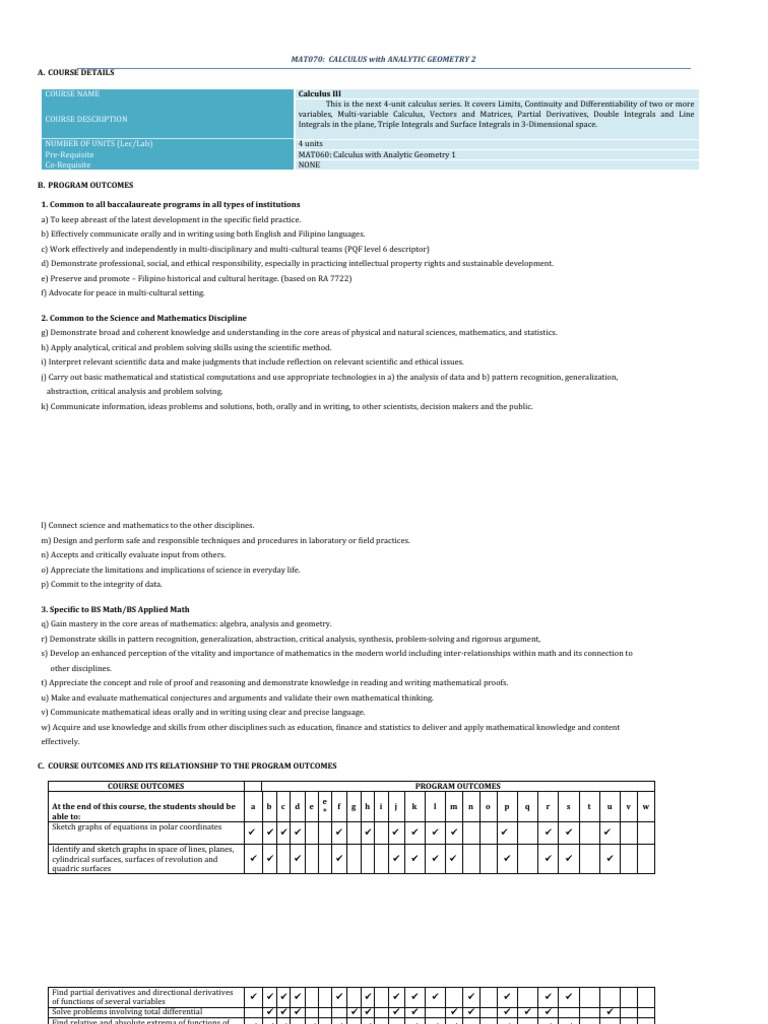 Course Name Course Description Number of Units (Lec/Lab) Pre-Requisite ...