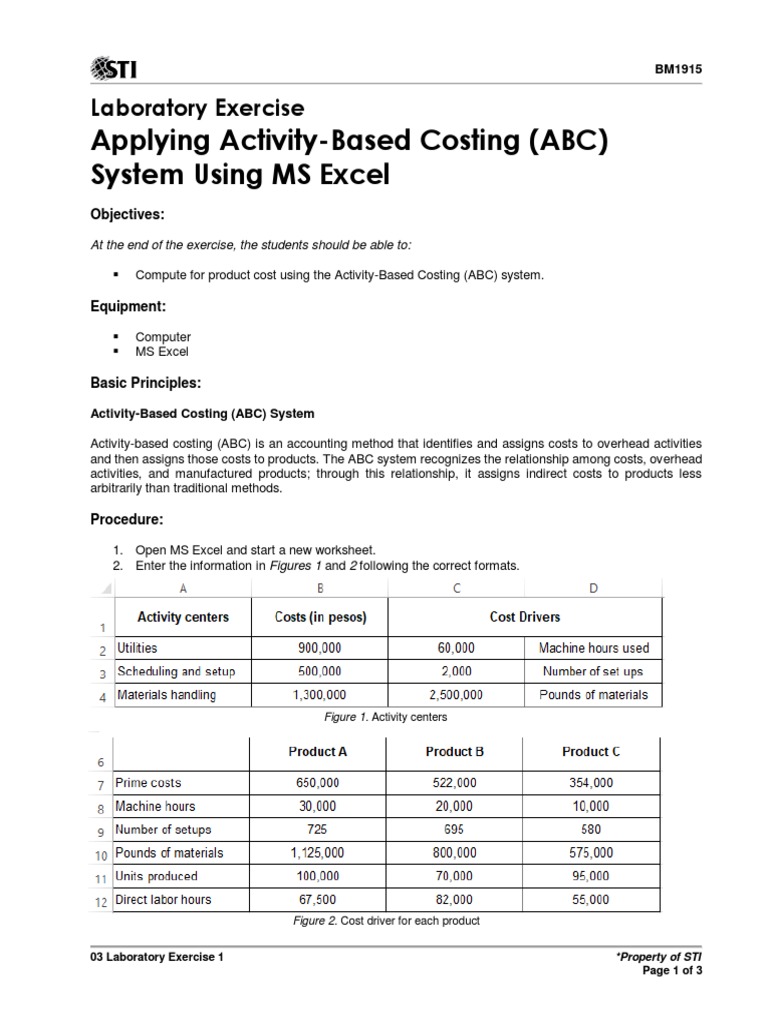 Applying Activity-Based Costing (ABC) System Using MS Excel: Laboratory ...