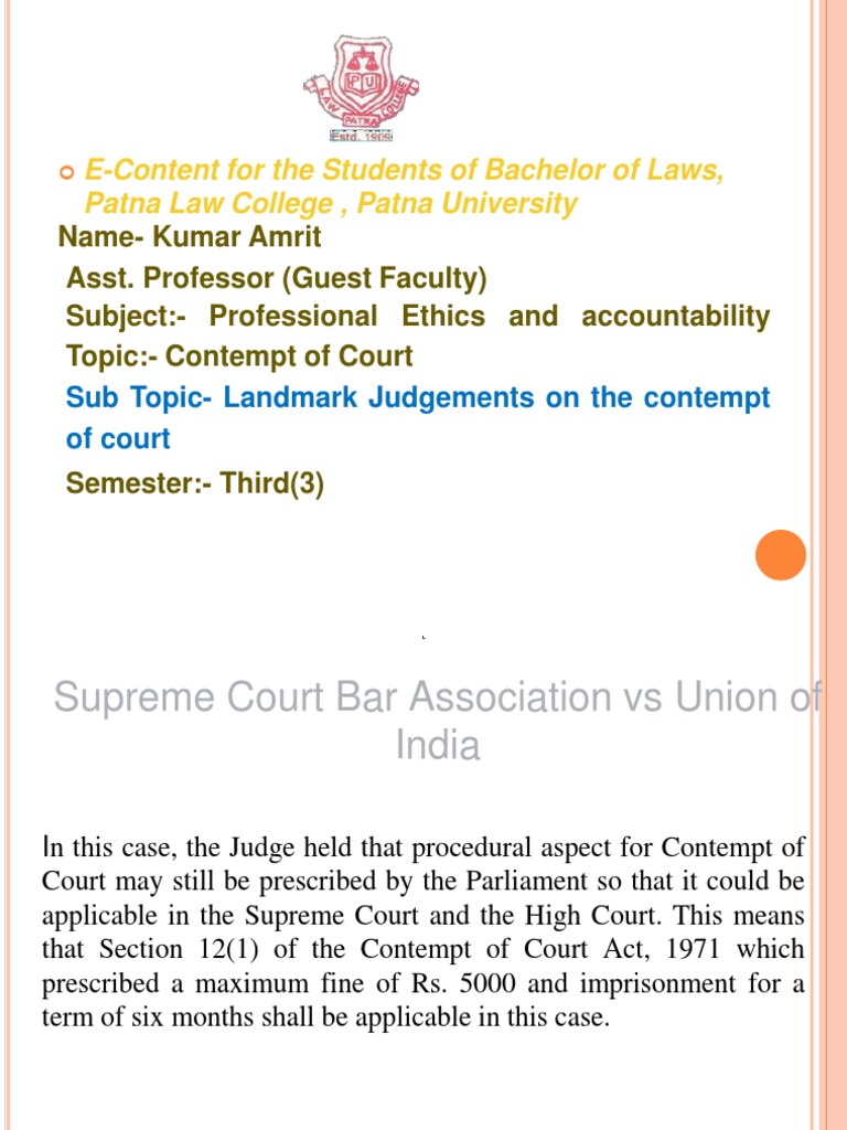 CONTEMPT OF COURT JUDGMENTS by PATNA LAW COLLEGE | PDF | Supreme Court ...