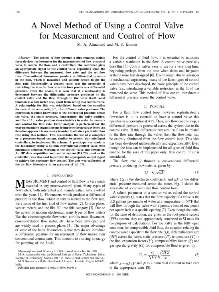 A Novel Method of Using A Control Valve For Measurement and Control of ...