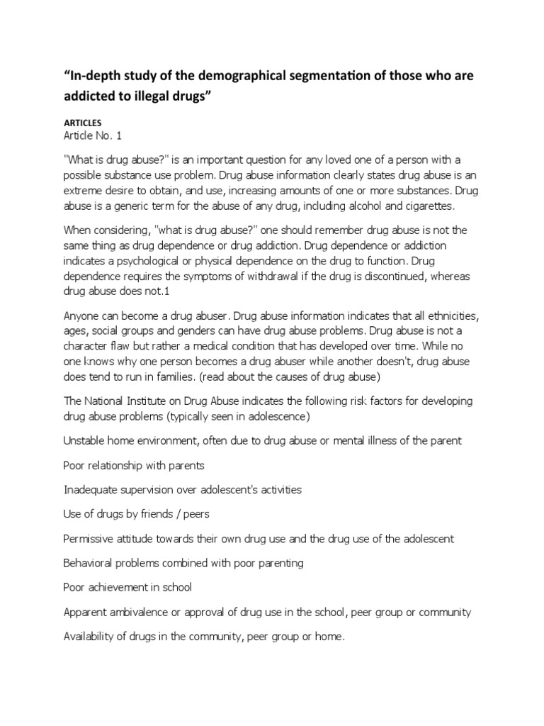 Articles & Research Design (DRUG ADDICTION) | PDF | Substance Abuse ...