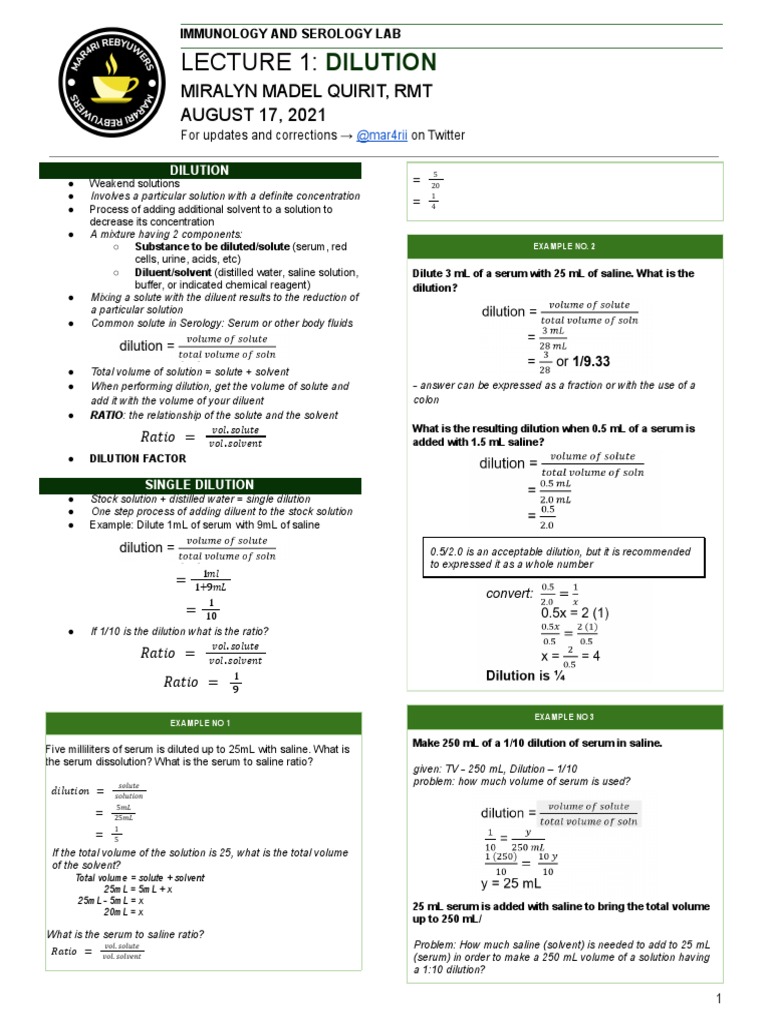 RPR Dilution Techniques in Serology | PDF | Streptococcus | Concentration