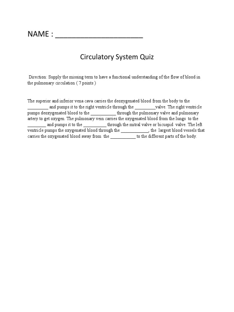 Circulatory System Quiz | PDF