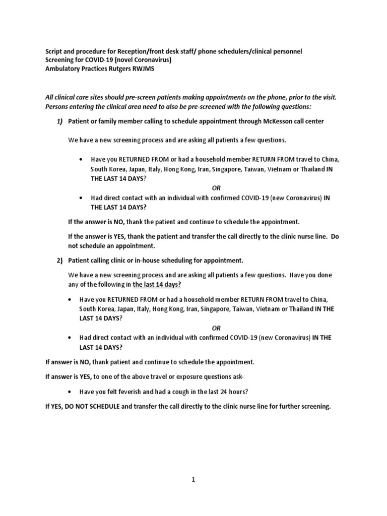 Screening Script and Procedure For Reception and Scheduling | PDF ...