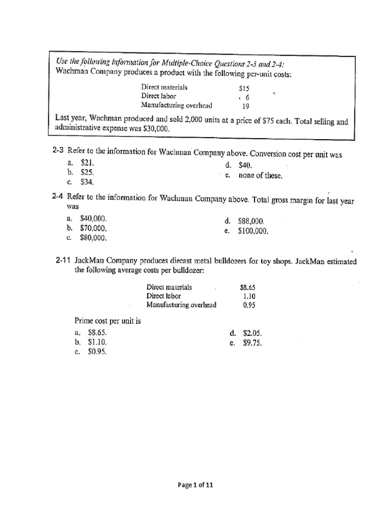 Cost Concepts and Classification Exercises | PDF | Business Economics ...