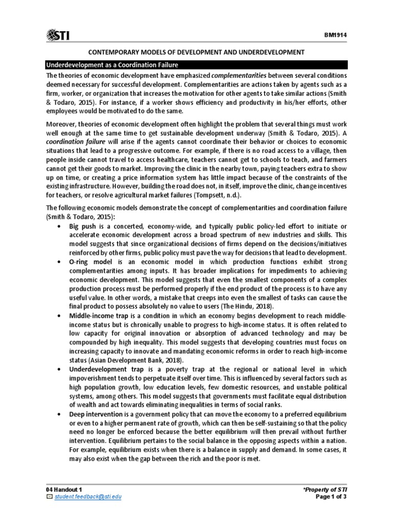 Underdevelopment As A Coordination Failure: Contemporary Models of ...