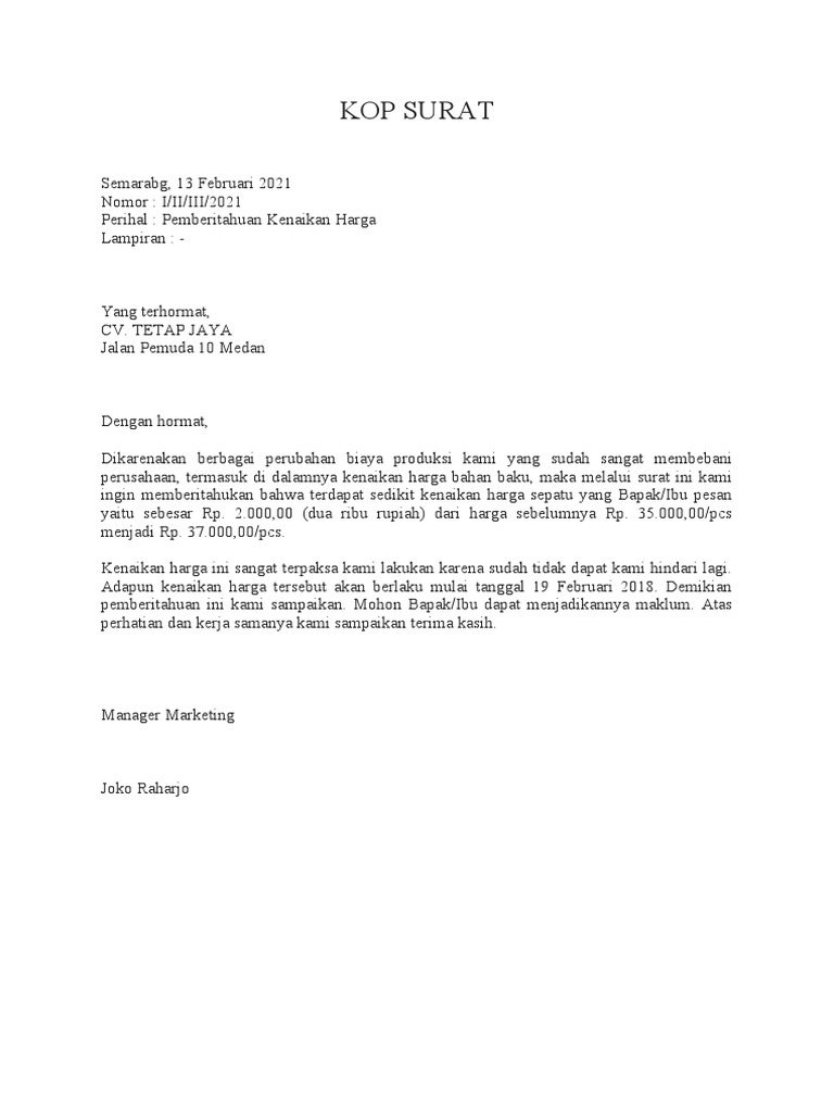 Surat Kenaikan Harga | PDF