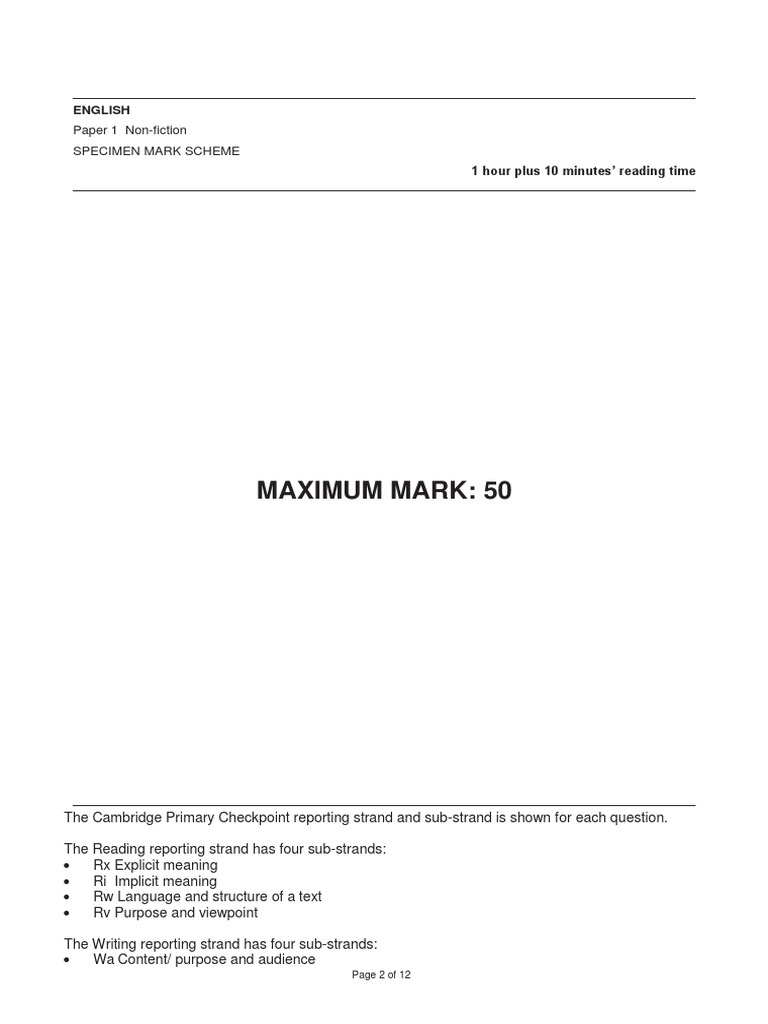 Grade 7 English Specimen Paper Marking Guide | PDF | Vocabulary ...