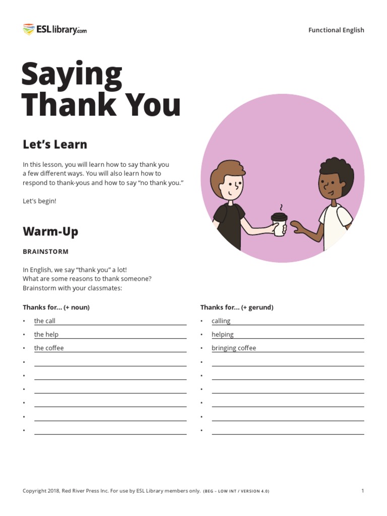 Lesson 5 - Saying Thank You | Download Free PDF | Communication ...