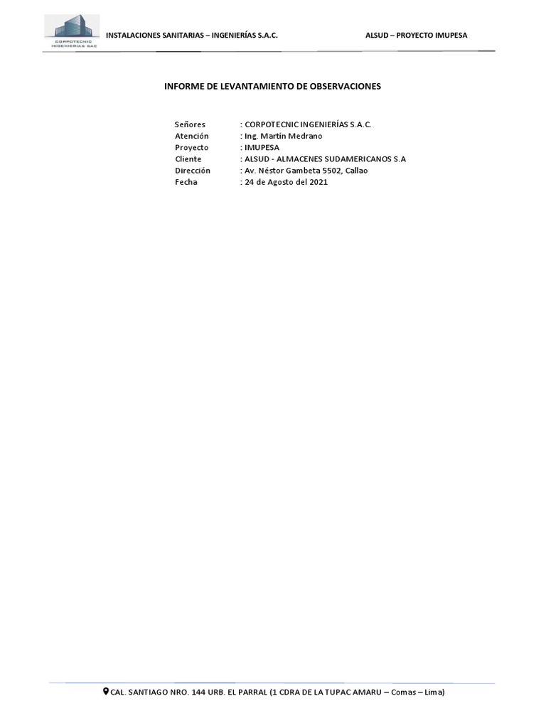 Informe de Levantamiento de Observaciones | PDF
